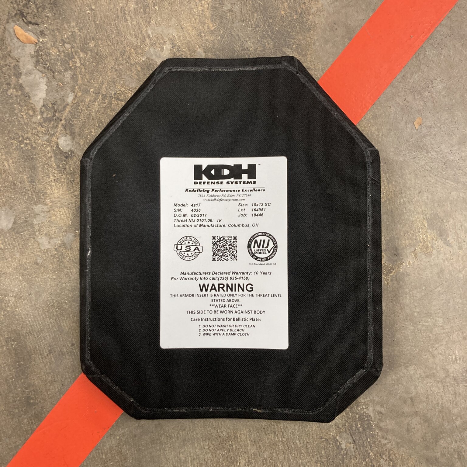 KDH 4S17 Level 4 Plates, 10x12 Shooter Cut - Venture Surplus